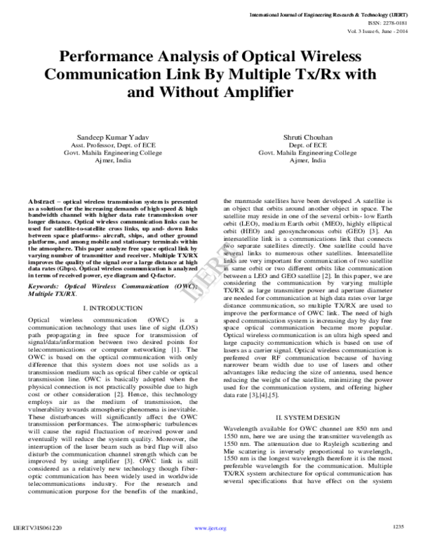 (PDF) Performance Analysis of Optical Wireless Communication Link By ...