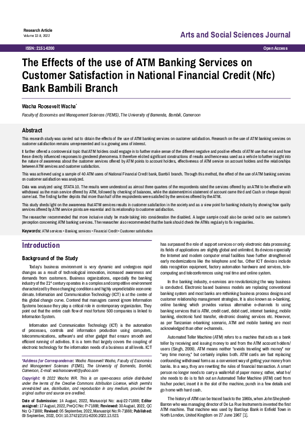 (PDF) The Effects of the use of ATM Banking Services on Customer ...