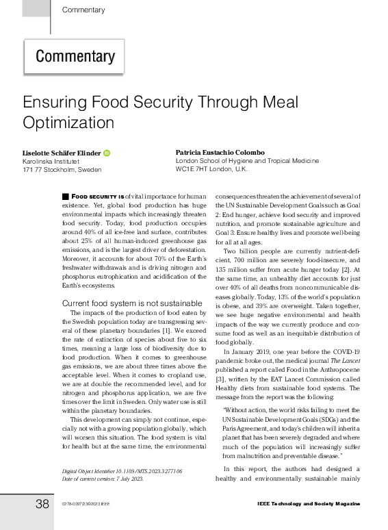 (PDF) Ensuring Food Security Through Meal Optimization