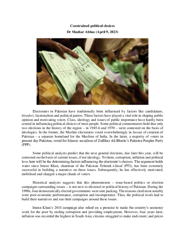 (PDF) Constrained political choices