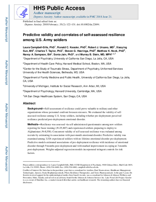 (PDF) Predictive validity and correlates of self‐assessed resilience ...