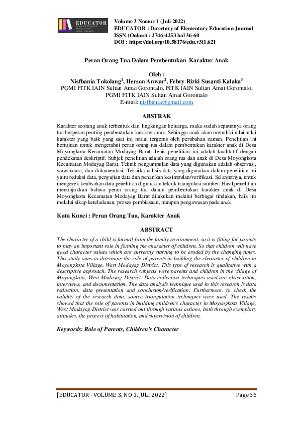 (PDF) Peran Orang Tua Dalam Pembentukan Karakter Anak