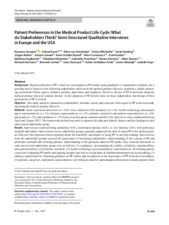 (PDF) Patient Preferences in the Medical Product Life Cycle: What do ...