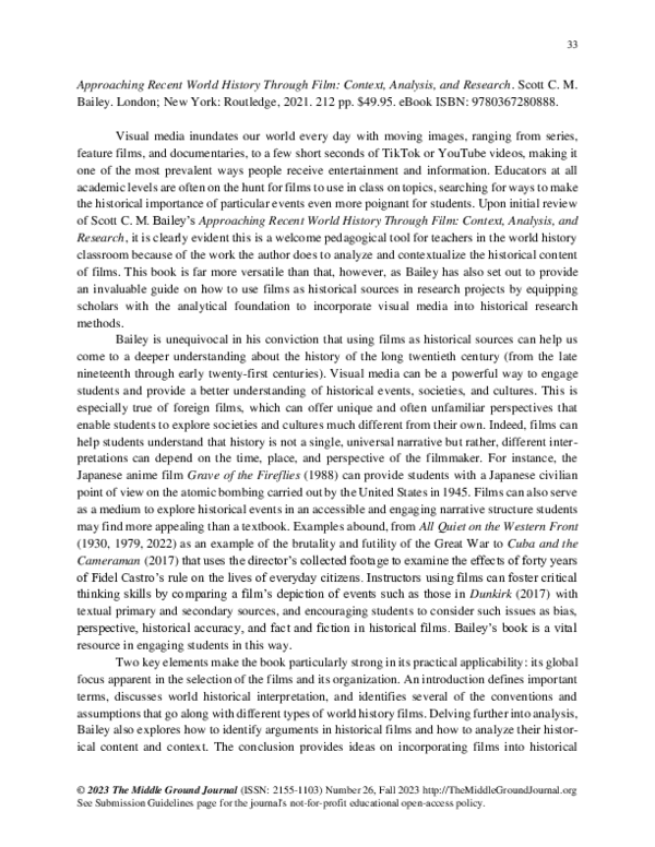 (PDF) Review. Approaching Recent World History Through Film: Context ...