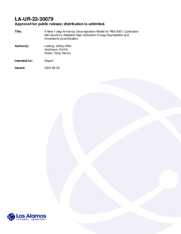 (PDF) A New 1-step Arrhenius Decomposition Model for PBX 9501 ...
