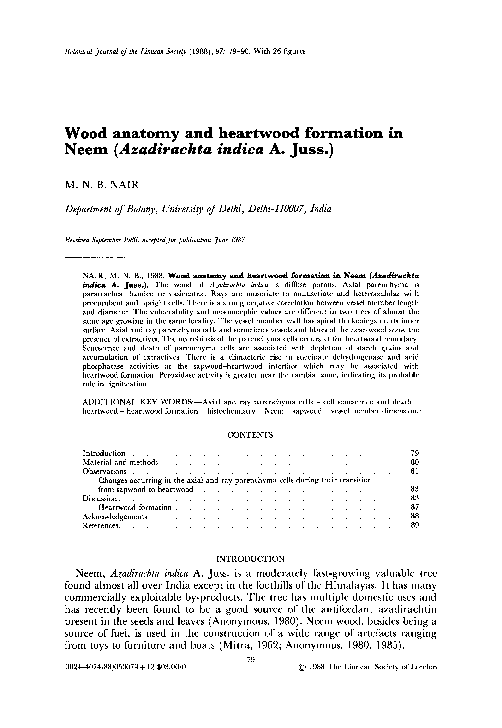 (PDF) Wood anatomy and heartwood formation in Neem (Azadirachta indica ...
