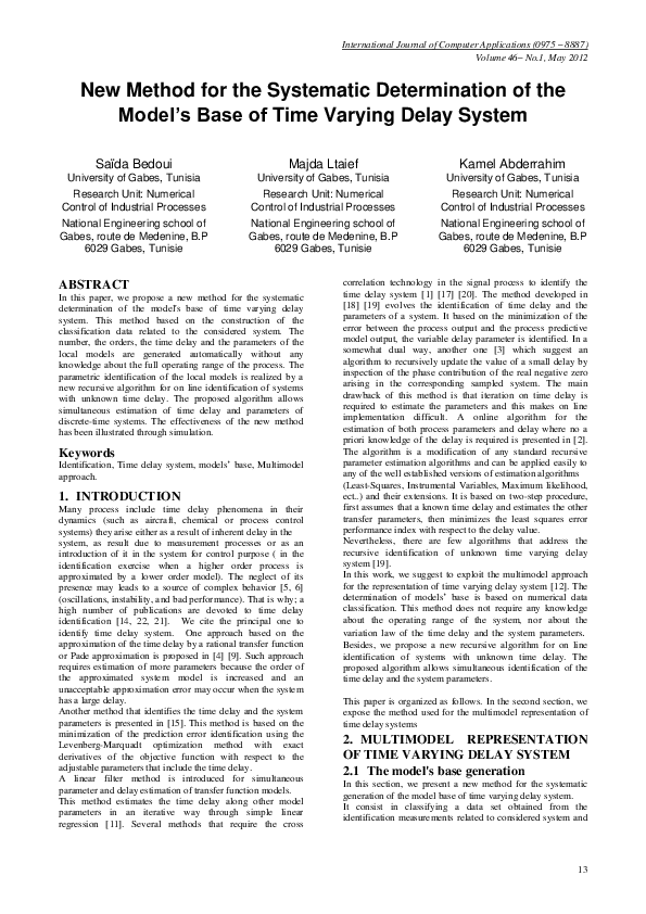 Pdf New Method For The Systematic Determination Of The Models Base