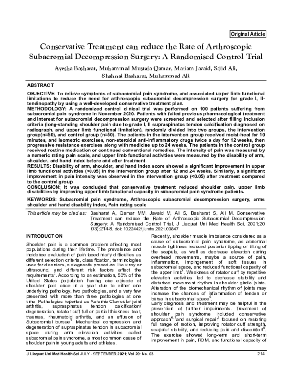 (PDF) Conservative Treatment can reduce the Rate of Arthroscopic ...