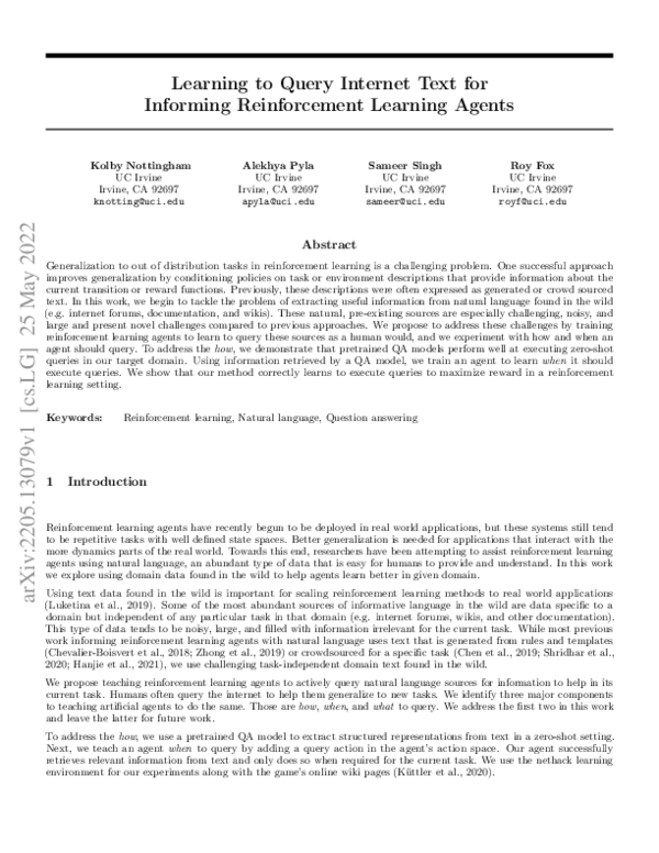 (PDF) Learning to Query Internet Text for Informing Reinforcement ...
