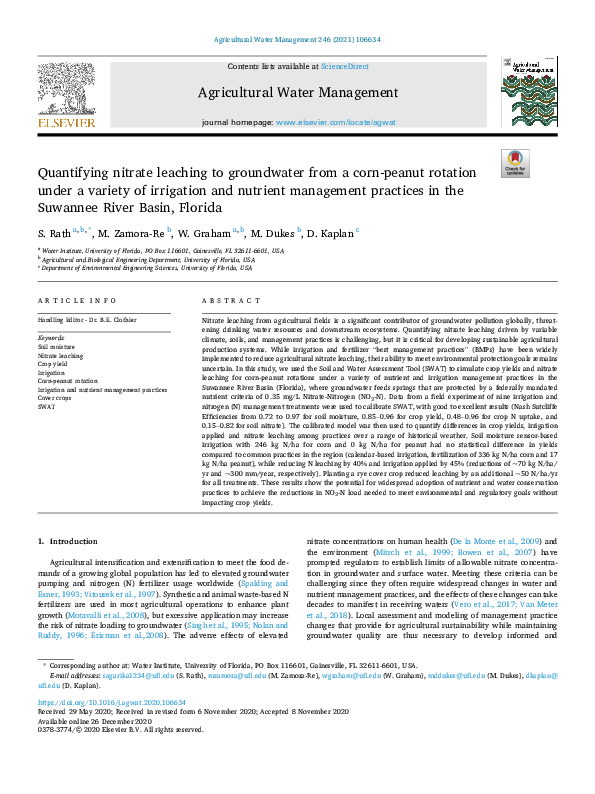 (PDF) Quantifying nitrate leaching to groundwater from a corn-peanut rotation under a variety of ...