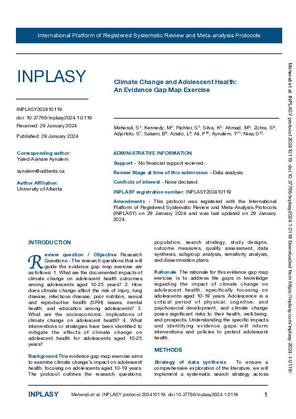 (PDF) Climate Change and Adolescent Health: An Evidence Gap Map Exercise