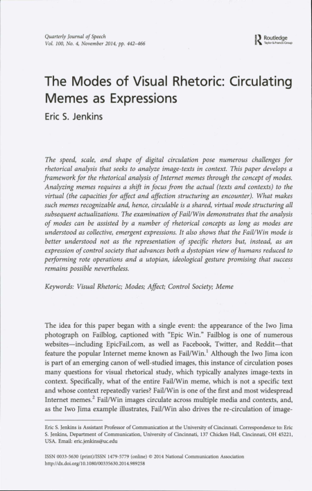 (PDF) The Modes of Visual Rhetoric: Circulating Memes as Expressions