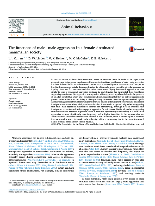 (PDF) The functions of male–male aggression in a female-dominated ...