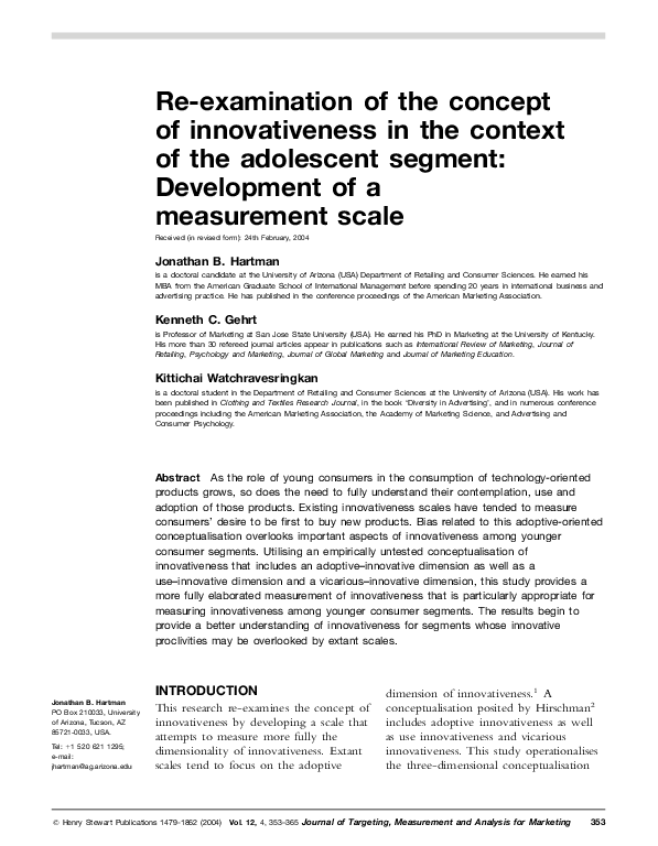 (PDF) Re-examination of the concept of innovativeness in the context of ...