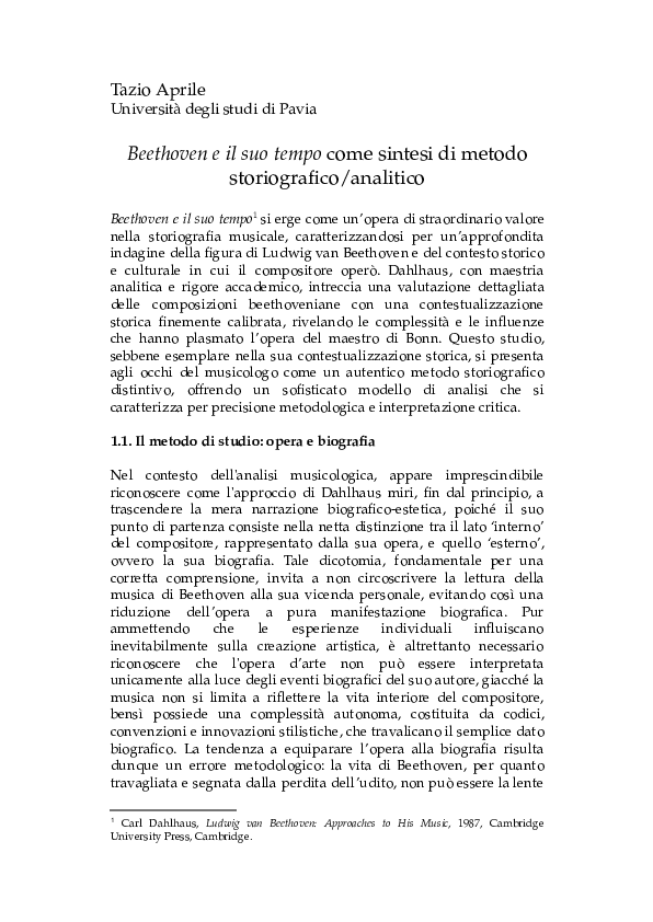 (PDF) 'Beethoven e il suo tempo' come sintesi di metodo storiografico ...