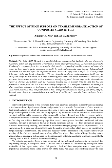 (PDF) The Effect of Edge Support on Tensile Membrane Action of ...