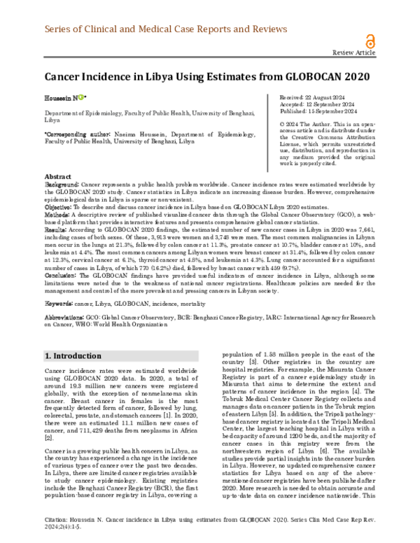 (PDF) Cancer Incidence in Libya Using Estimates from GLOBOCAN 2020