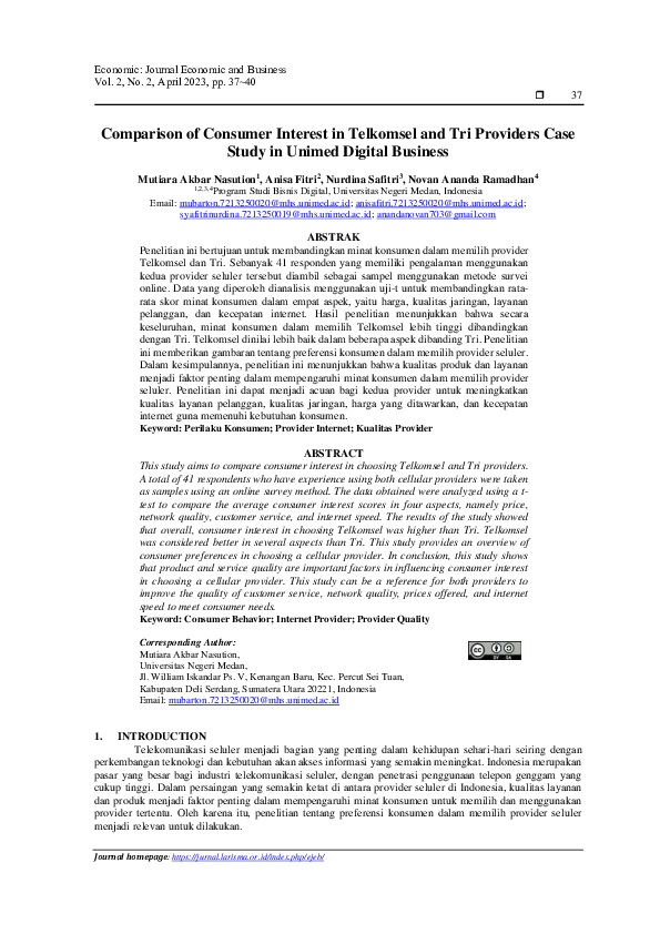 (PDF) Comparison of Consumer Interest in Telkomsel and Tri Providers ...
