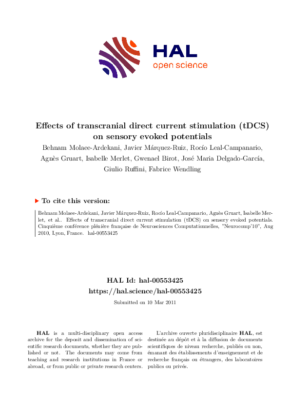(PDF) Effects of transcranial direct current stimulation (tDCS) on sensory evoked potentials