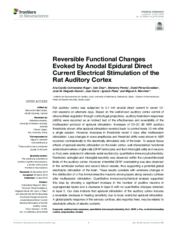 (PDF) Reversible Functional Changes Evoked by Anodal Epidural Direct ...