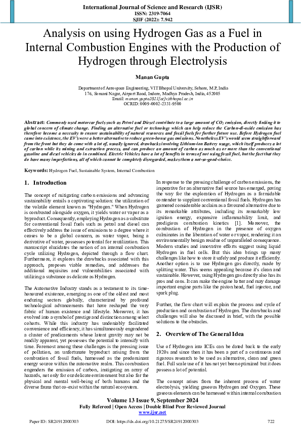 (PDF) Analysis on using Hydrogen Gas as a Fuel in Internal Combustion ...