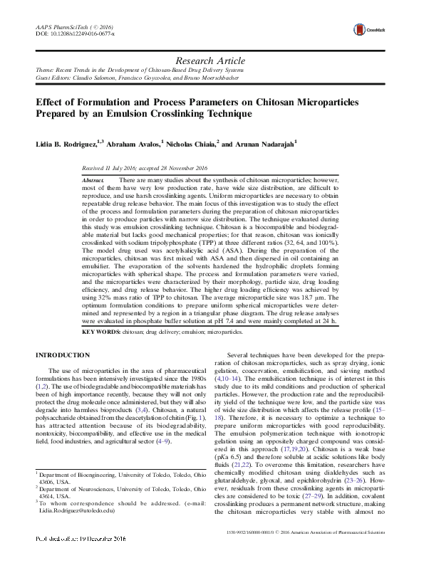 (PDF) Effect of Formulation and Process Parameters on Chitosan ...