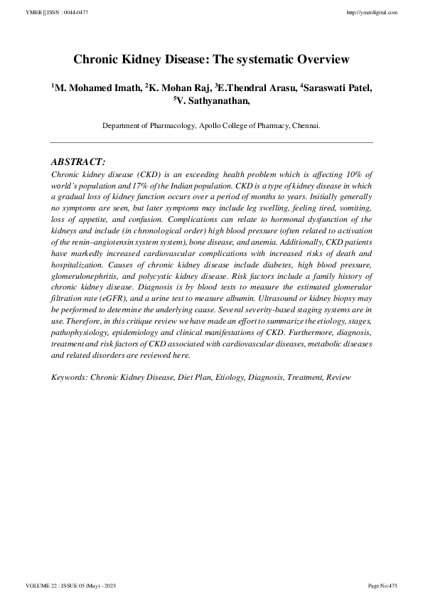 (PDF) Chronic Kidney Disease: The systematic Overview