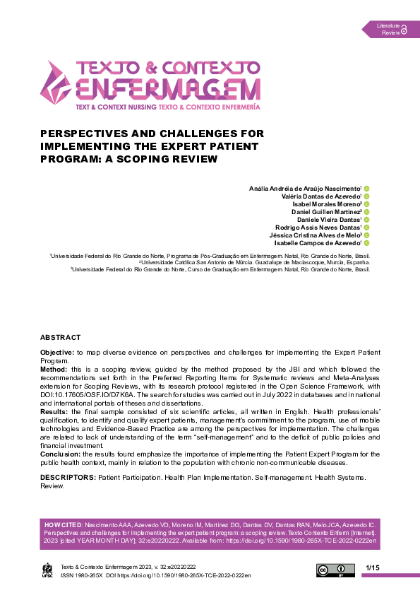 (PDF) Perspectives and Challenges for Implementing the Expert Patient ...