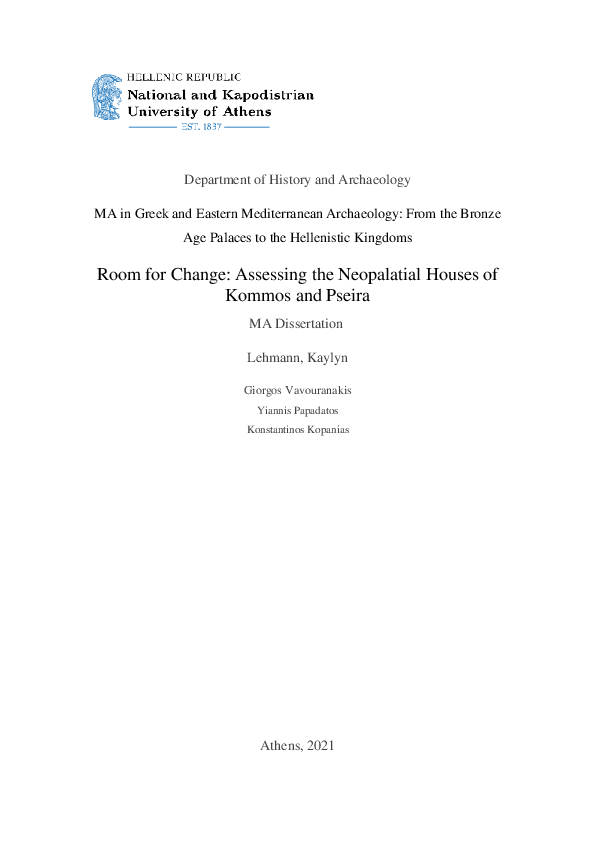 (PDF) Room for Change: Assessing the Neopalatial Houses of Kommos and ...