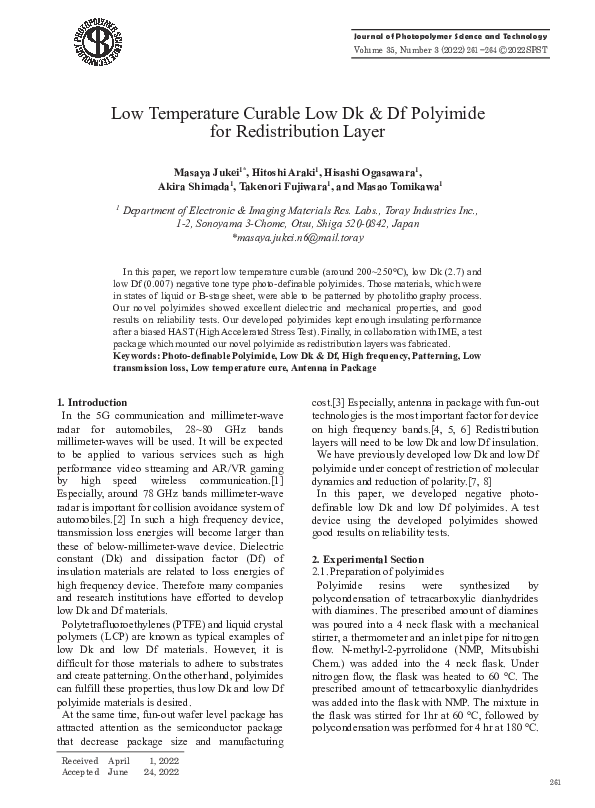 (PDF) Low Temperature Curable Low Dk & Df Polyimide for Redistribution ...