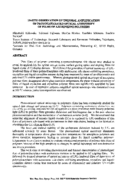 (PDF) In-Situ Observation of Thermal Amplification of Photogenerated Optical Anisotropy of Films ...