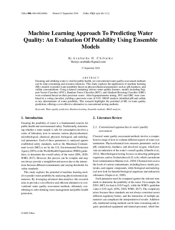 (PDF) Machine Learning Approach To Predicting Water Quality: An Evaluation Of Potability Using ...