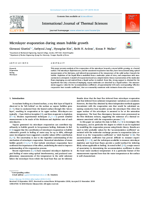(PDF) Microlayer evaporation during steam bubble growth | Keith Ardron ...