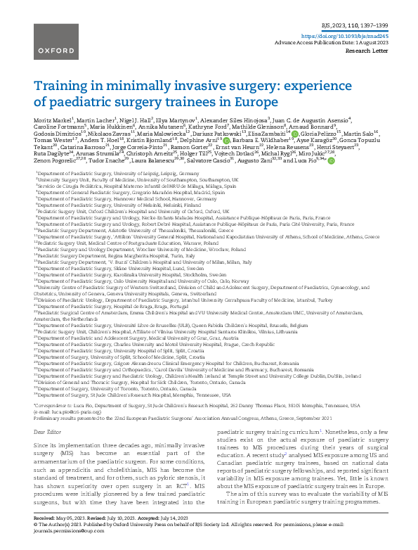 (PDF) Training in minimally invasive surgery: experience of paediatric ...
