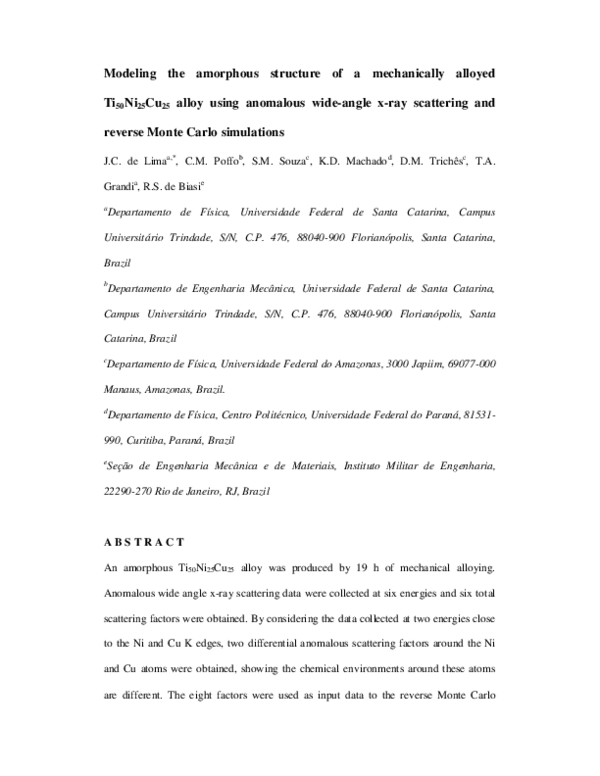 (PDF) Modeling the amorphous structure of mechanically alloyed Ti50Ni25Cu25 using anomalous wide ...