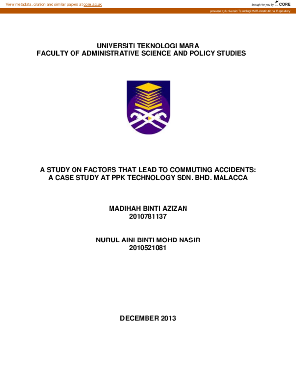 (PDF) A study on factors that lead to commuting accidents: a case study at PPK Technology Sdn ...