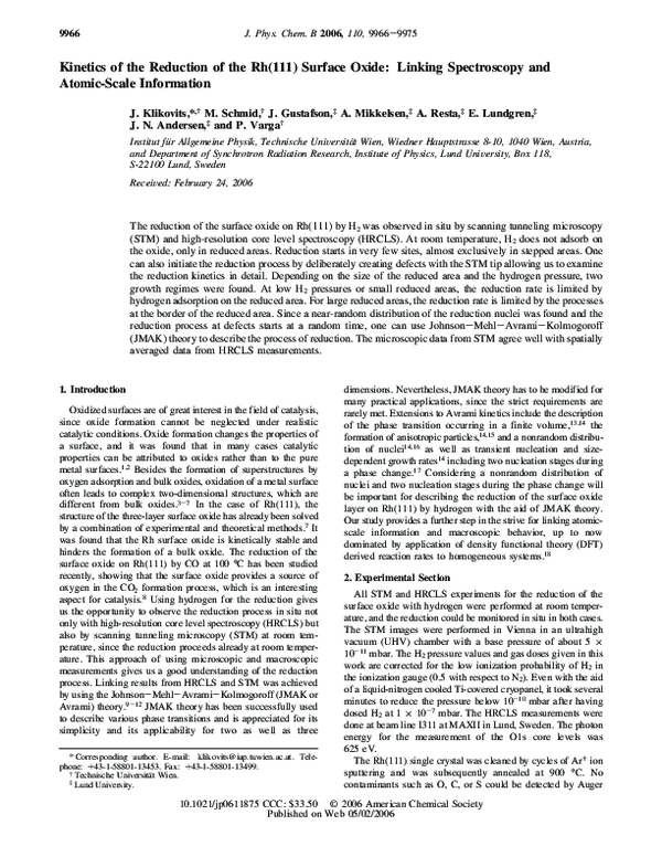 (PDF) Kinetics of the Reduction of the Rh(111) Surface Oxide: Linking ...