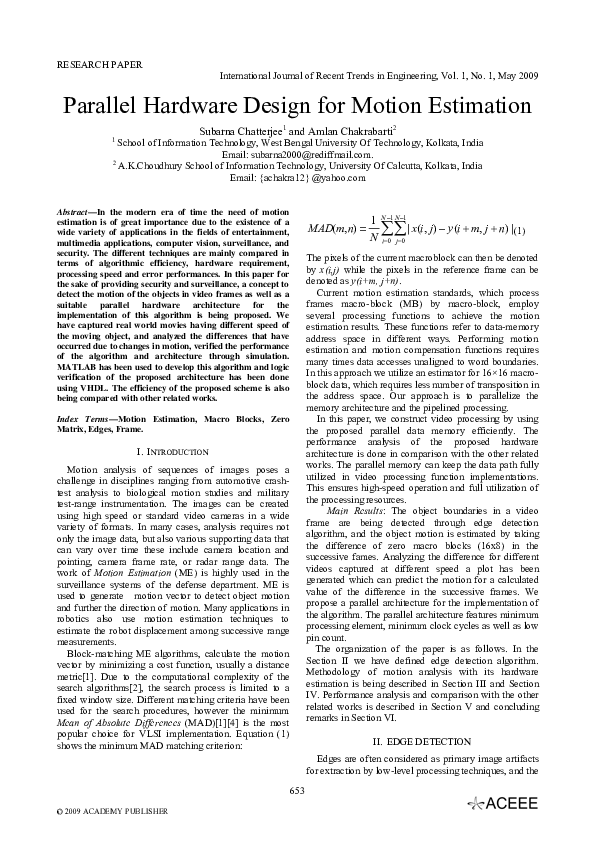 (PDF) Parallel Hardware Design for Motion Estimation