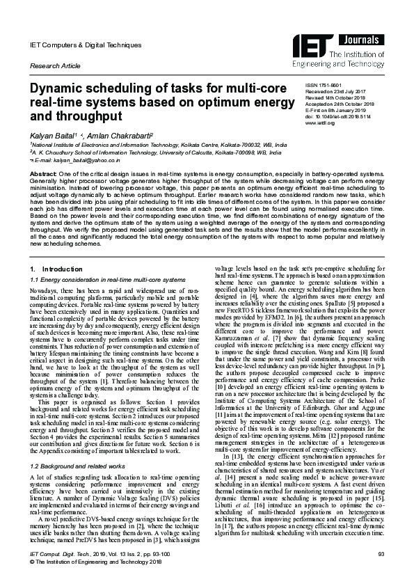 (PDF) Dynamic scheduling of tasks for multi‐core real‐time systems based on optimum energy and ...