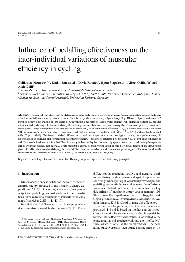 (PDF) Influence of pedalling effectiveness on the inter-individual variations of muscular ...