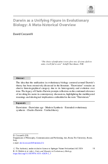 (PDF) Darwin as a Unifying Figure in Evolutionary Biology: A Meta-historical Overview