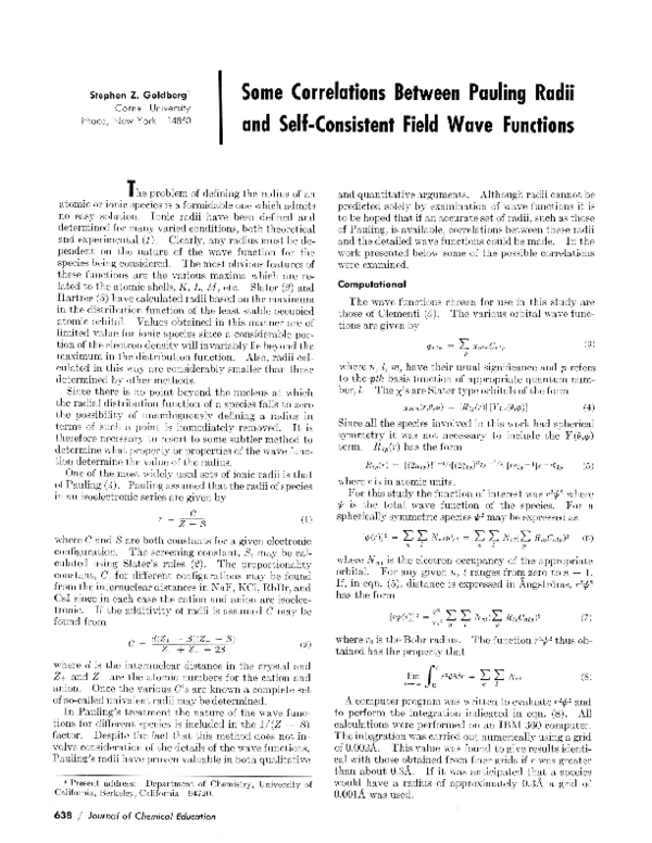 (PDF) Some correlations between Pauling radii and self-consistent field wave functions