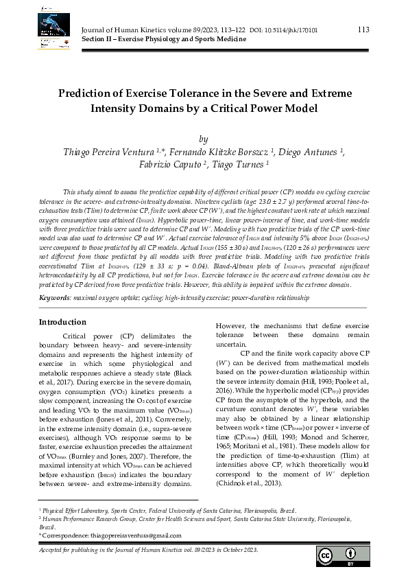 (PDF) Prediction of Exercise Tolerance in the Severe and Extreme ...