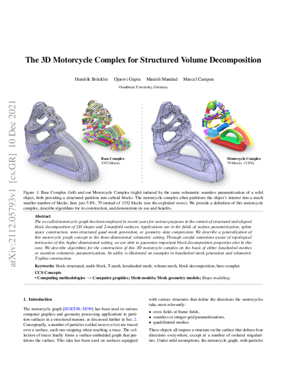 (PDF) The 3D Motorcycle Complex for Structured Volume Decomposition