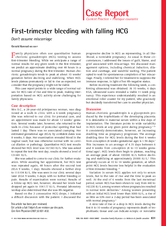 (PDF) First-trimester bleeding with falling HCG: don't assume miscarriage