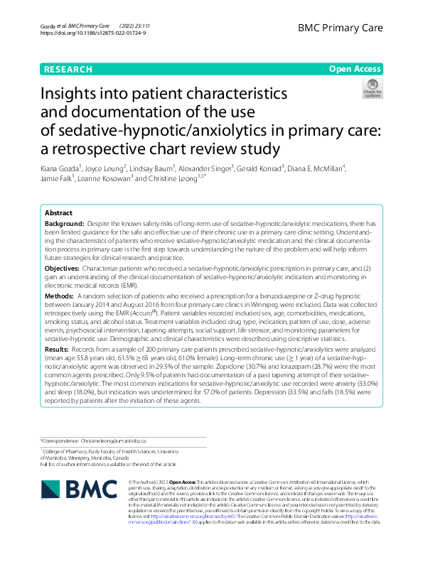 (PDF) Insights into patient characteristics and documentation of the use of sedative-hypnotic ...