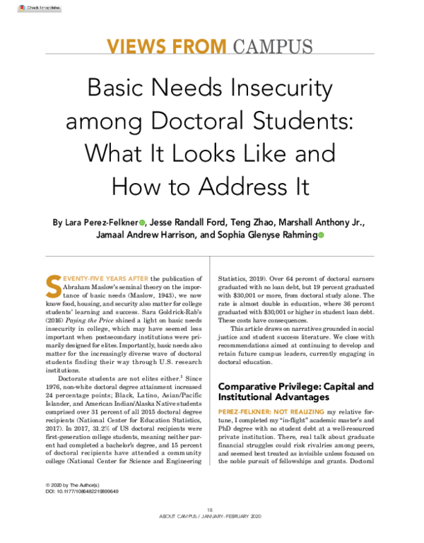 (PDF) Basic Needs Insecurity among Doctoral Students: What It Looks ...