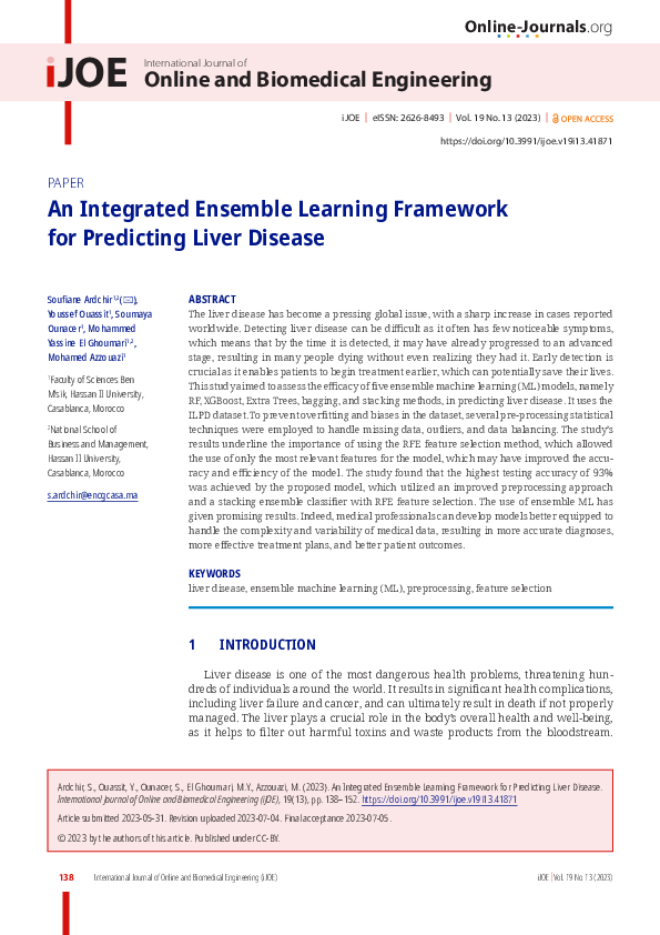 (PDF) Integrated Ensemble Learning Framework for Predicting Liver Disease