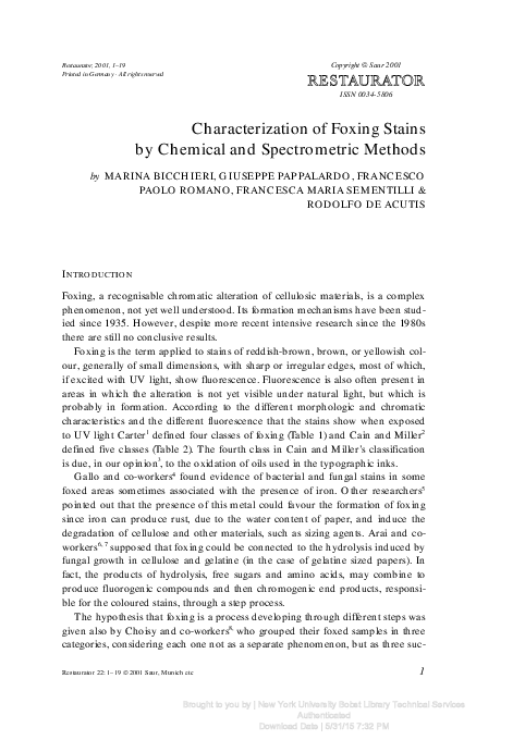 (PDF) Characterization of Foxing Stains by Chemical and Spectrometric ...