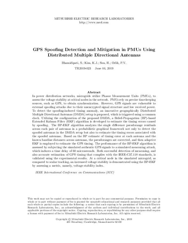 Pdf Gps Spoofing Detection And Mitigation In Pmus Using Distributed Multiple Directional Antennas